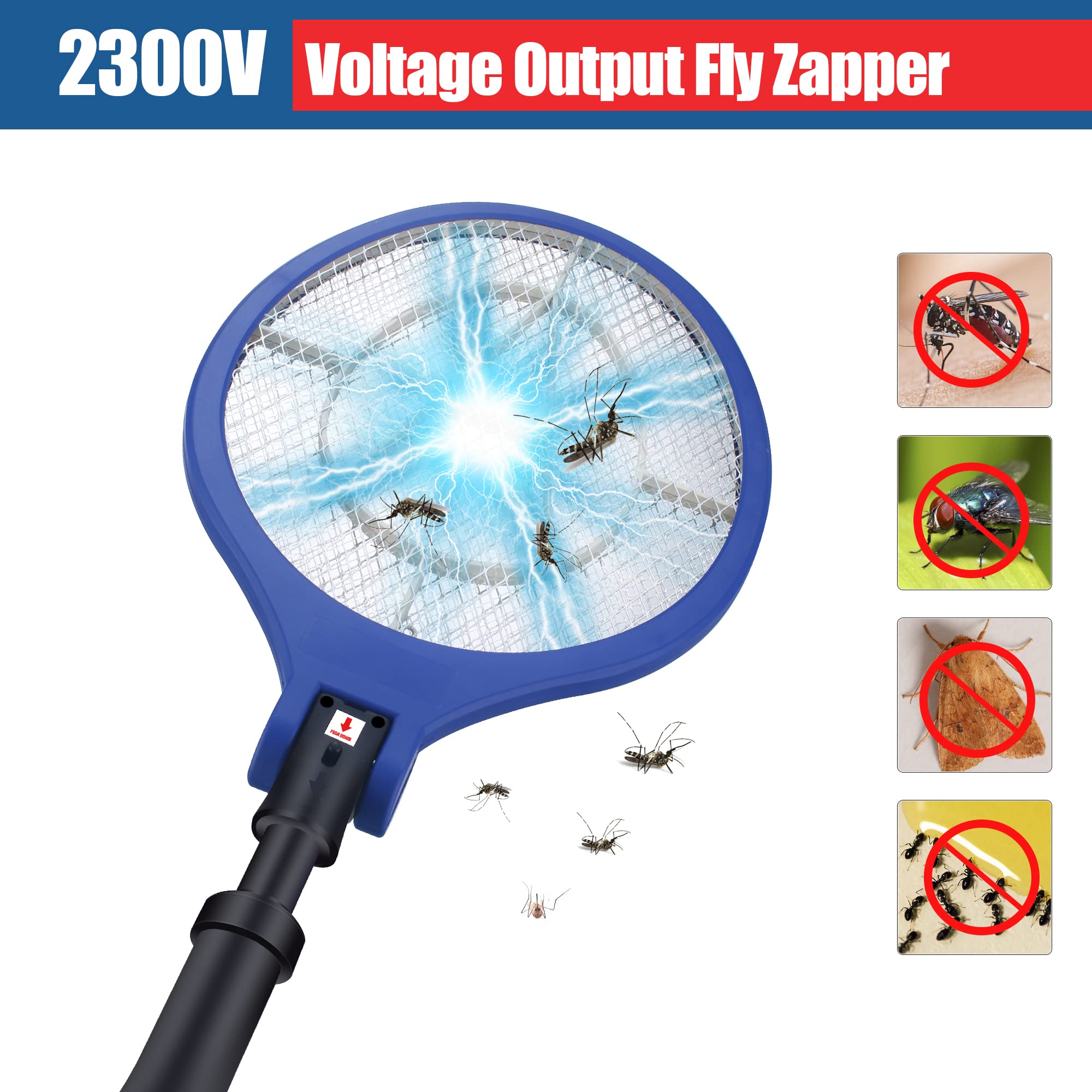 ๐ฎ๐ฌ๐ฎ๐ฏ ๐๐ฉ๐ ๐ซ๐๐๐๐ Electric Fly Swatter Indoor, Retractable Bug Zapper Racket Powerful Mosquitoes Trap, USB Rechargeable Fly Killer, Pest Control for Home, Bedroom, Kitchen, Patio