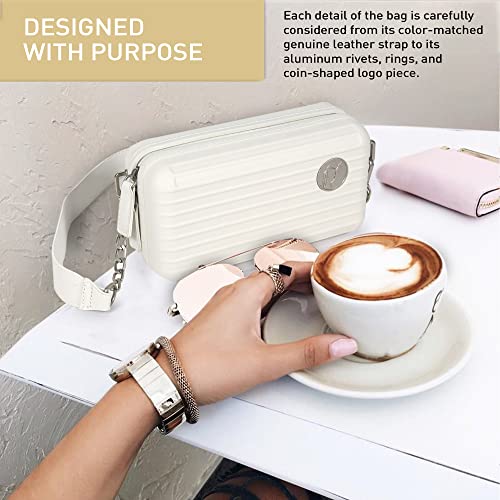Aestoria Hardshell White Clutch Purses for Women, Adjustable Leather Strap with Light Weight & High Resistance Polycarbonate Clutch Bag, Cross Body White Clutches for Women, Carteras De Mujer