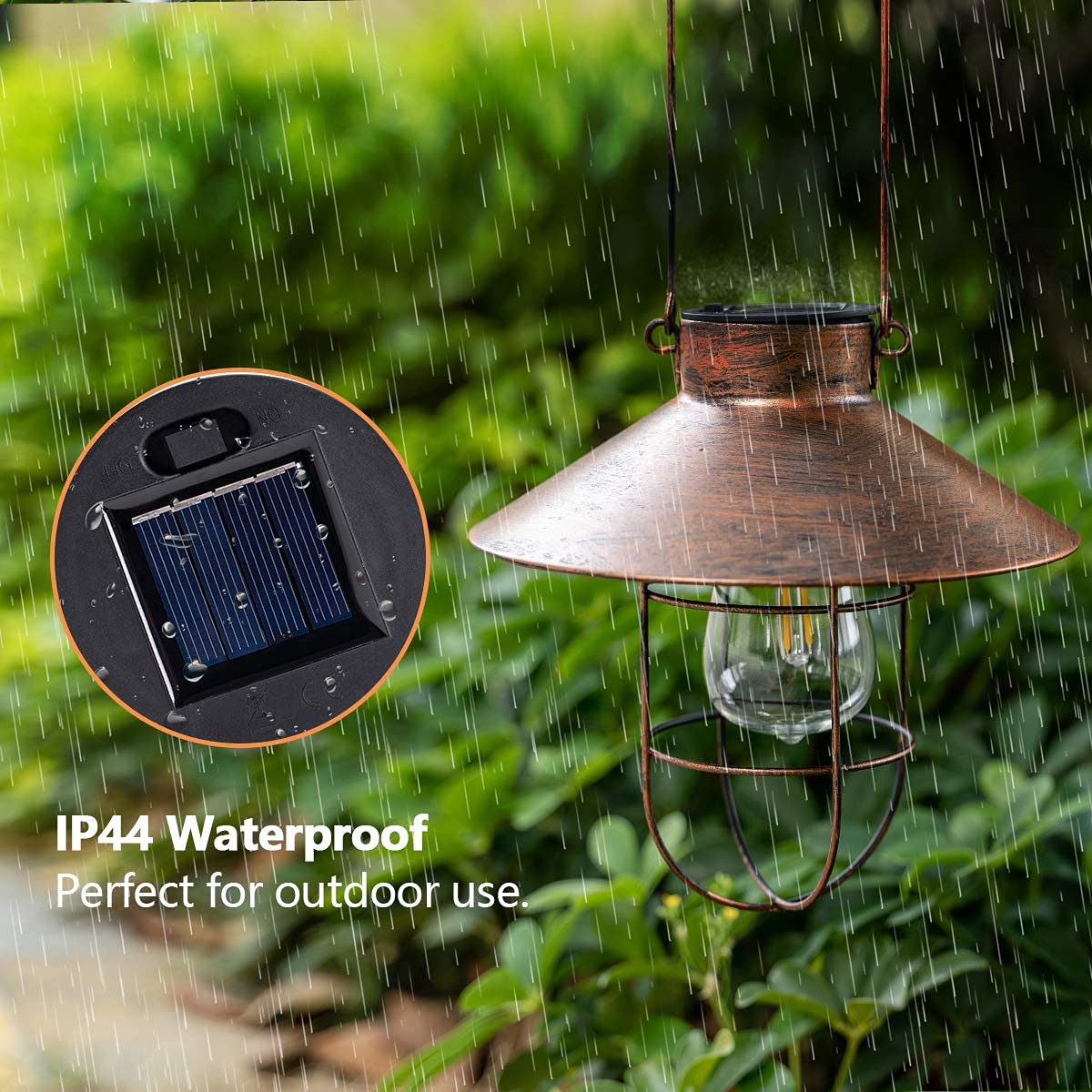 2Pack Solar Metal Hanging Lantern with Shepherd Hook Outdoor Led Garden Lights Brushed Copper