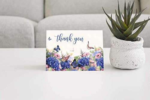 Floral Funeral Sympathy Bereavement Thank You Cards With Envelopes - Message Inside (50, Floral Butterfly)