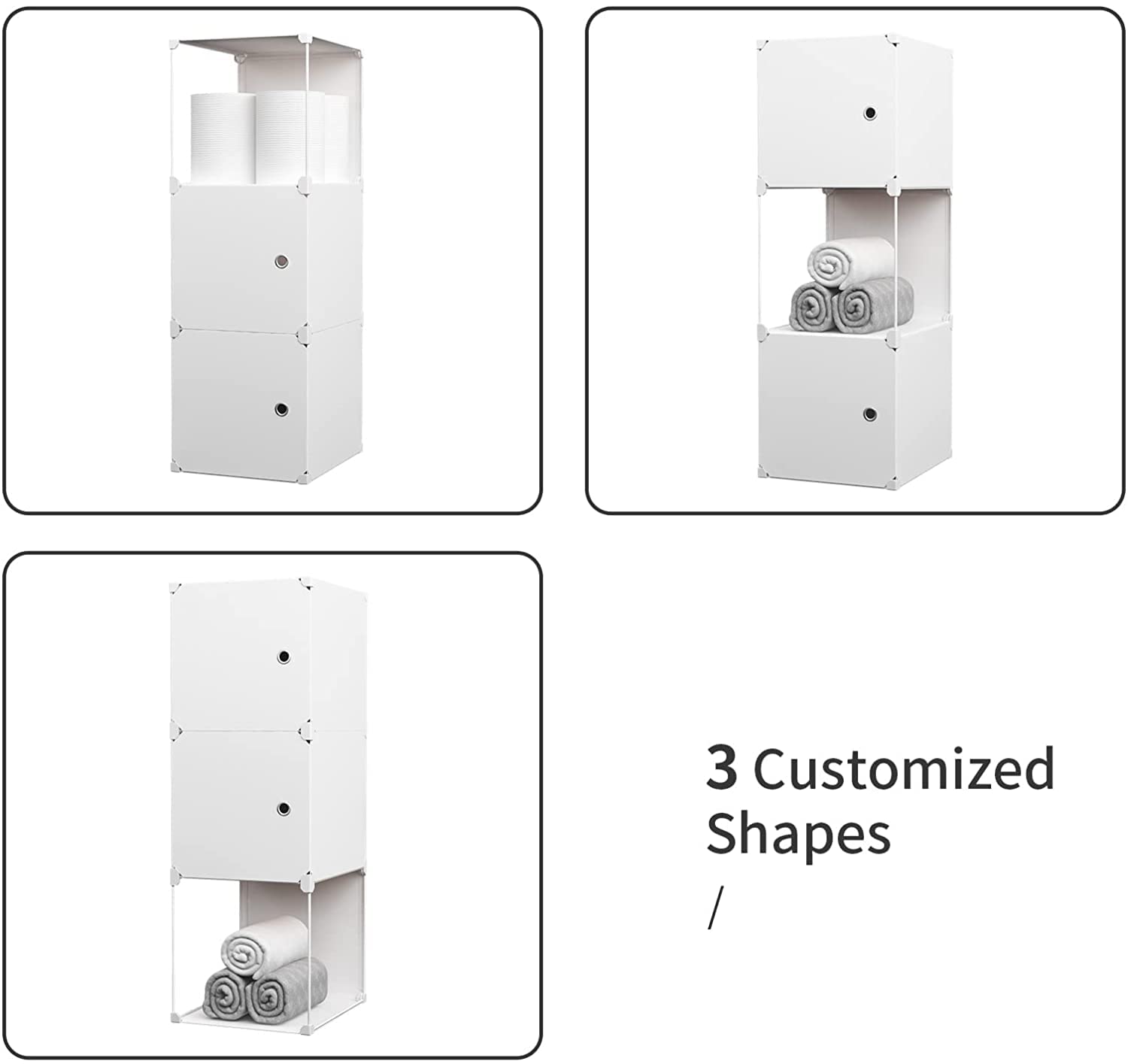 Aetic 3 Tier Cube Storage Storage Bathroom Storage Cabinet Bathroon Organizer Free Standing Side Storage Cubes with Doors 3 Cube White