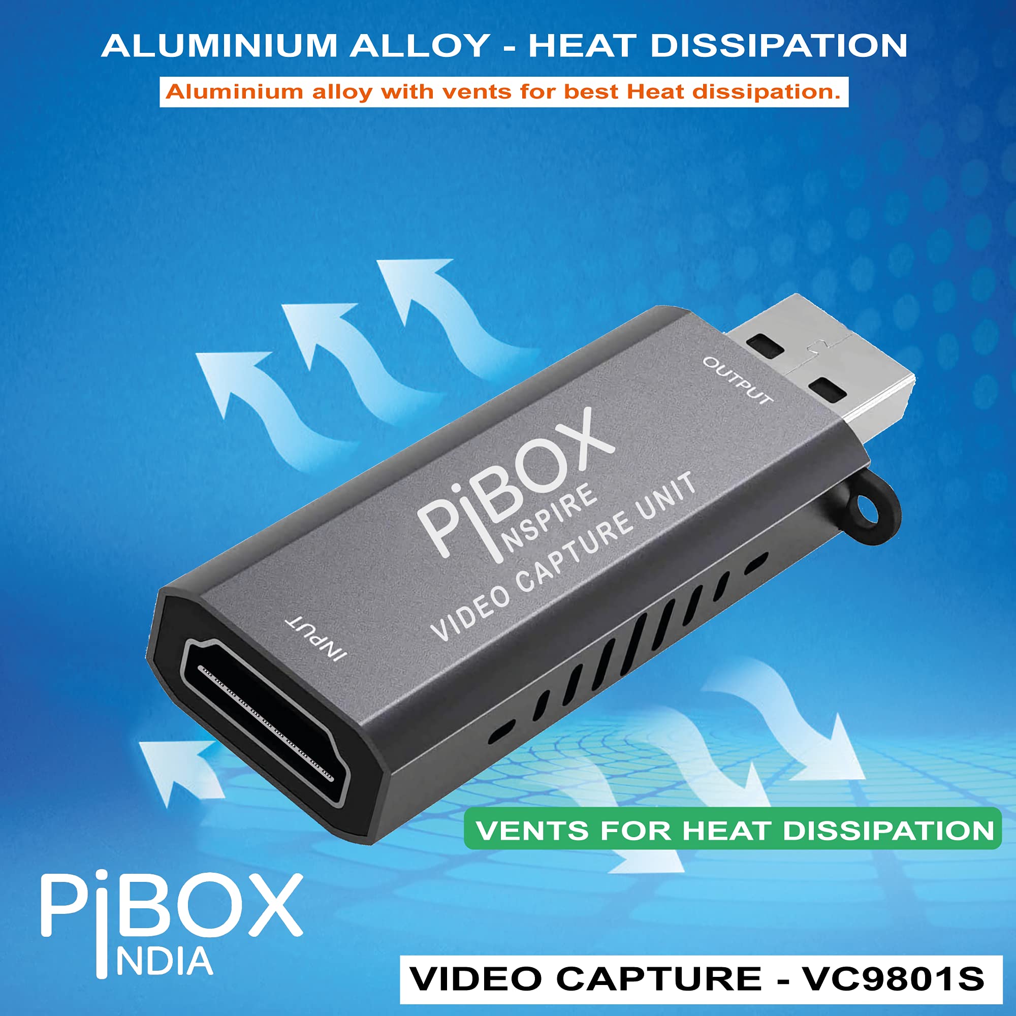 PiBOX India, Video Capture Card, 4K HDMI to USB 3.0 Game Capture Device Aluminium Windows Android Mac,HD 1080P Audio Video Card Live Streaming Gaming Conference, or Live Broadcasting