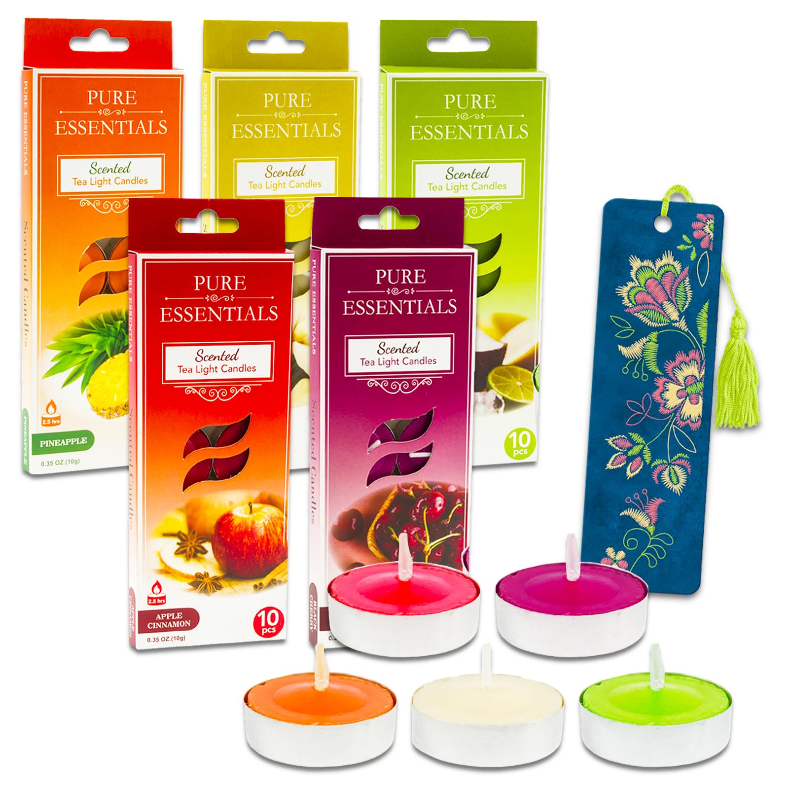 50 Scented Tea Light Candle Variety Pack - Bulk Scented Candles Bundle - Tealight Candles - Vanilla, Coconut, Pineapple, Apple Cinnamon, Black Cherry