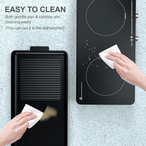 2-in-1 Electric Griddle & Induction Cooktop and 1800W Induction Burner with Removable Griddle Pan Non-stick,Dual Independent Temperature Control Options with Timer,for Kitchen and Outdoor BBQ