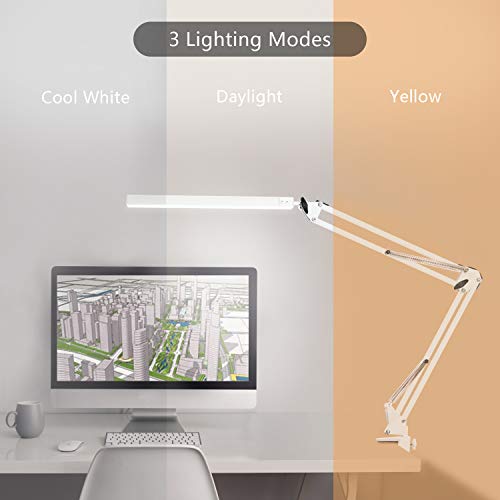PSIVEN LED Desk Lamp, Architect Task Lamp, Metal Swing Arm Dimmable Drafting Table Lamp with Clamp (3 Color Modes, 10-Level Dimmer, Memory Function) Highly Adjustable Office, Craft, Workbench Light