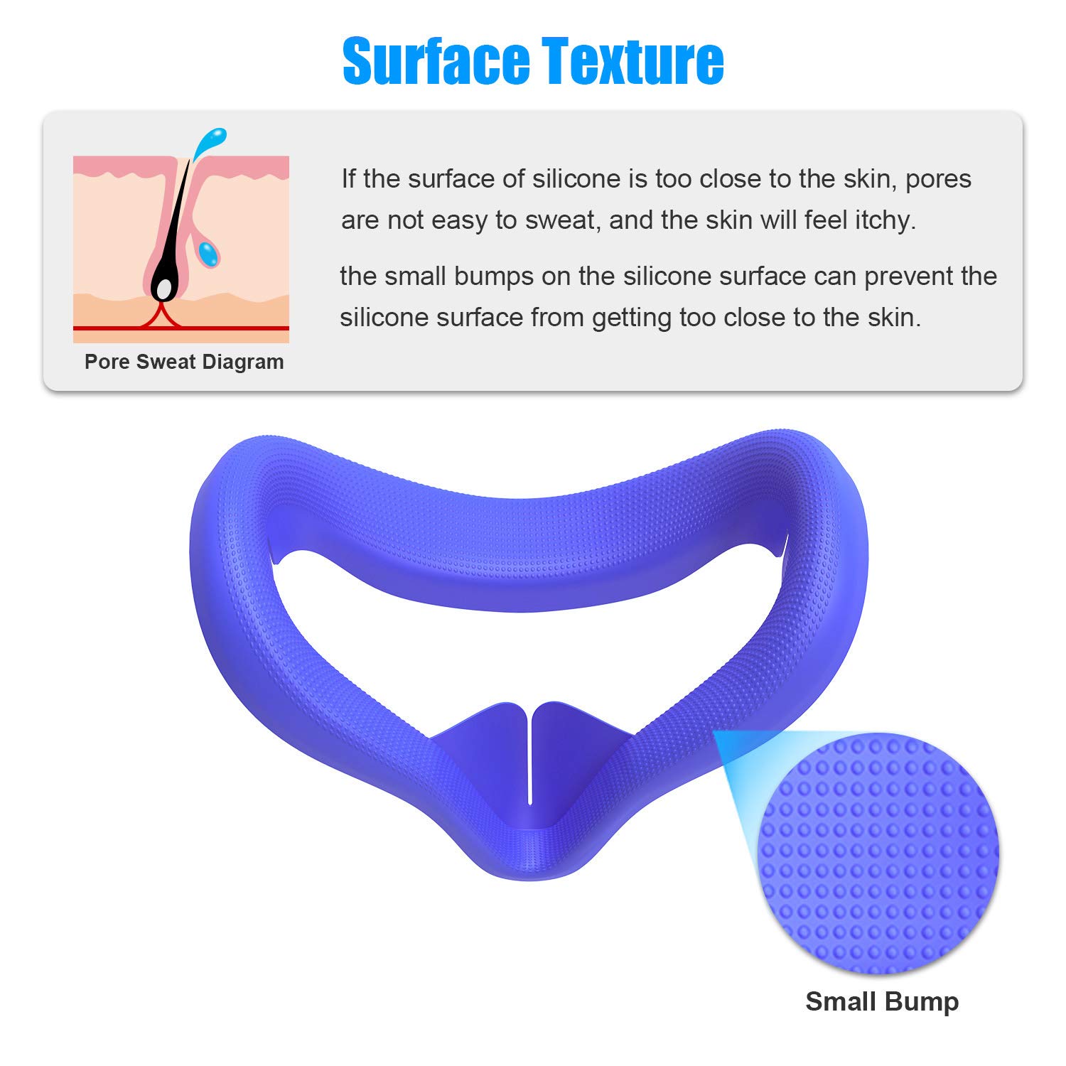 AMVR VR Silicone Face Cover & Ear Muffs for Oculus Quest 2 Headset, Sweatproof Waterproof Anti-Dirty Replacement Facial Cushion and Enhance Headset Sound Headphone Extension Cover (Blue, 1 Set)