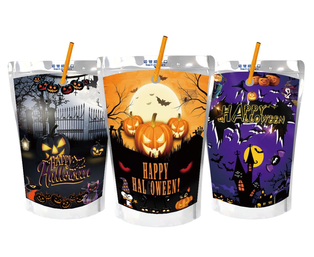 24 Pcs Halloween Juice Bag Tags Stickers for Halloween Party Supplies,Halloween Party Decorations,Halloween Party Favors.