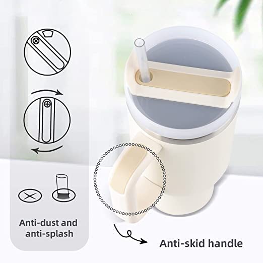 40oz stainless steel vacuum mug with handle and straw flip straw travel mug for men and women (White)