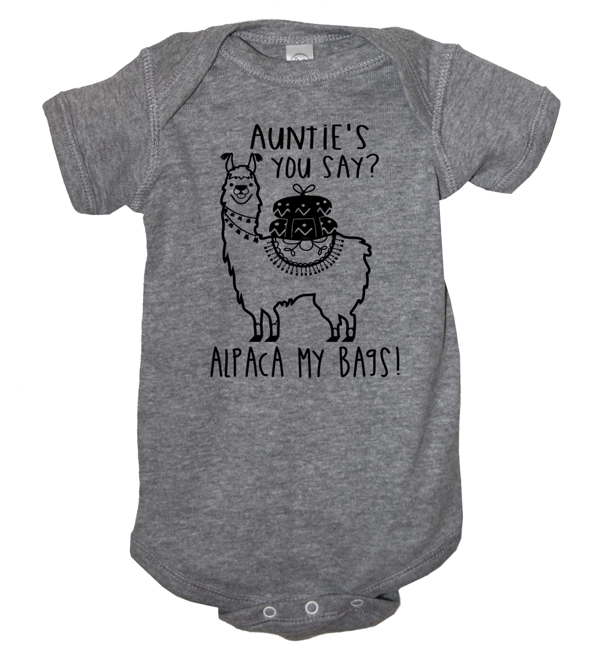 Auntie's You Say Alpaca My Bags Baby Boy Girl Clothes Llama Funny Announcement Shower Bodysuit Romper (6 Months) Heather Gray