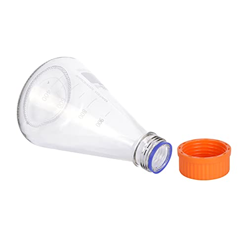 Moonetto 3 Pack 1000ml Narrow Mouth Graduated Lab Erlenmeyer Glass Flask with Orange Screw Cap