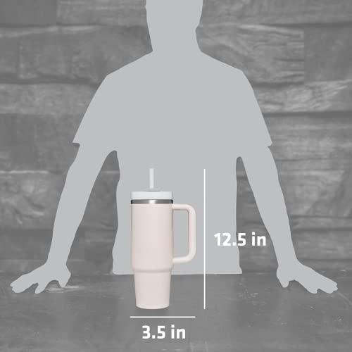 40oz Tumbler with Handle and Straw, Stanley Cup Dupes, Leak Resistant Lid, Insulated Cup, Maintains Cold, Heat, and Ice for Hours (Dune)