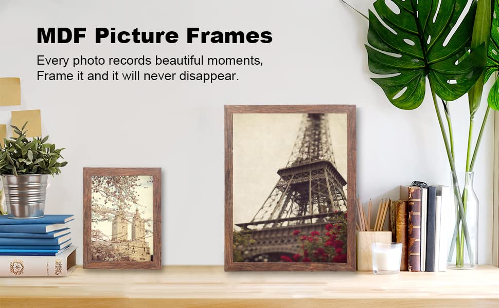 8.5x11 Picture Frame Set of 6, Certificate Document Frame Set with Display Box, Rustic Style Antique Brown Wood Grain Photo Frame Suitable for Desktop Display and Wall Decoration.