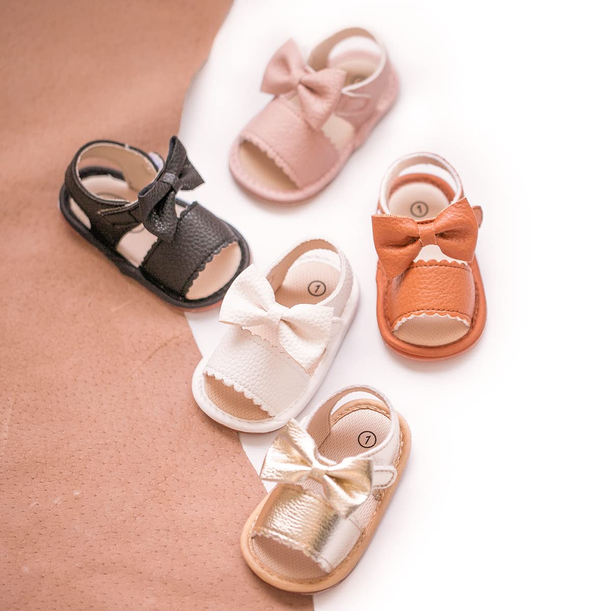 Meckior Baby Toddler Infant Girls PU Leather Soft Open Toe Summer Sandals Flower Princess Flat Shoes