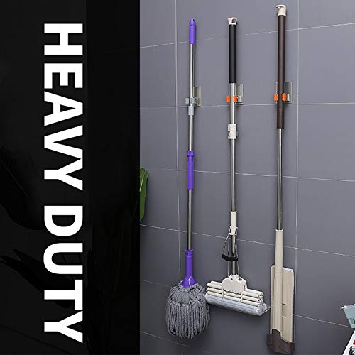 Broom and Mop Holder Wall Mounted, Stainless Steel Self Adhesive Single Broom Hanger Hook, No Drill Heavy Duty Organizer Rack for Kitchen Garage Closet Door Pantry Refrigerator, V-Shape Orange, 4 Pack
