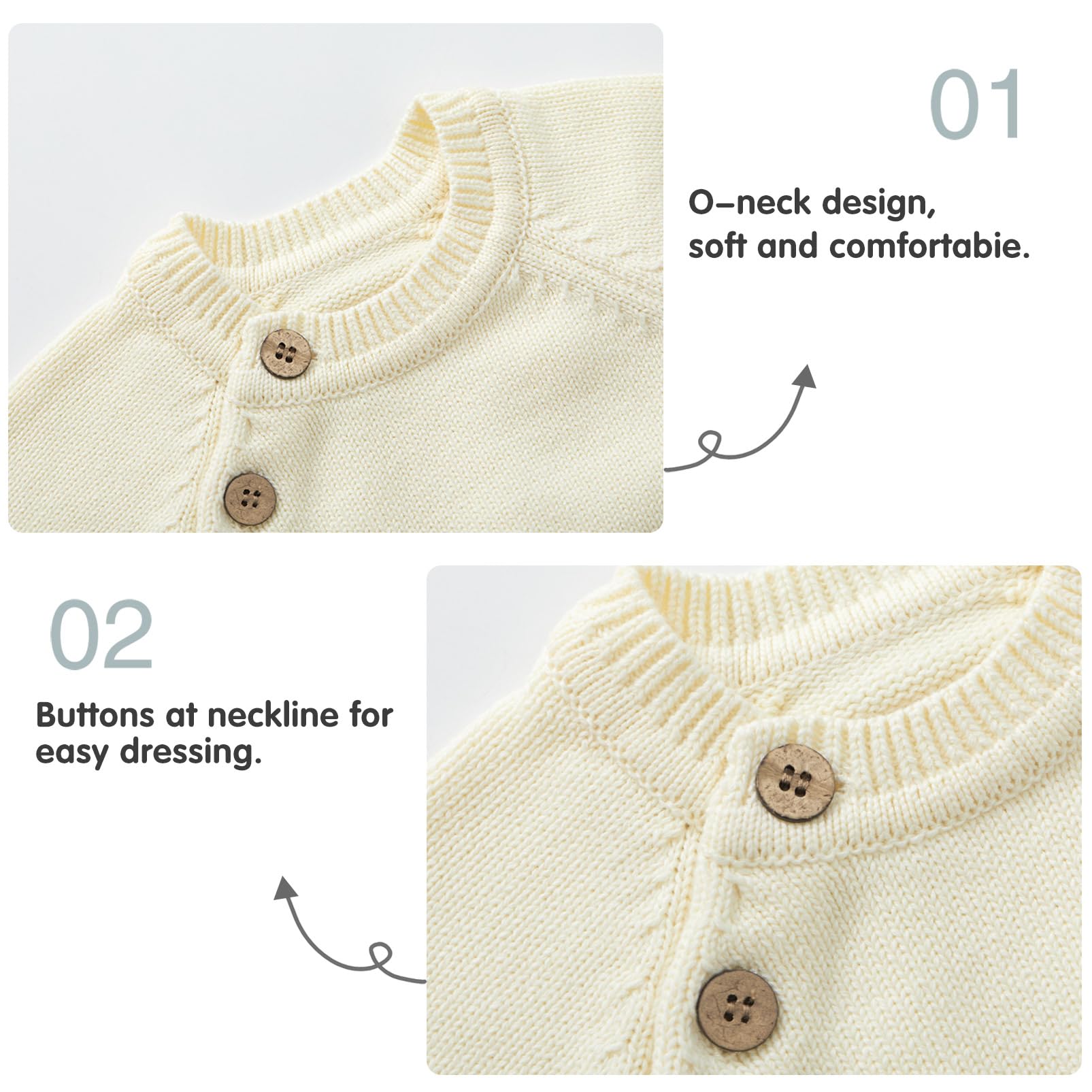 pureborn Baby Toddler Boys Girls Pullover Sweater Cotton Knit Warm Crewneck Long Sleeve Tops Cream 18-24 Months