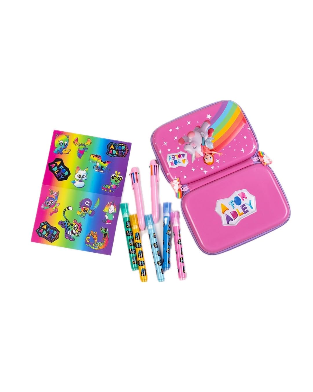 A FOR ADLEY Unicorn Rainbow Art Pouch and Pencil Case, A Fun Way to Store All Your Coloring And Drawing Necessities Complete With Custom Markers, Pens and Stickers