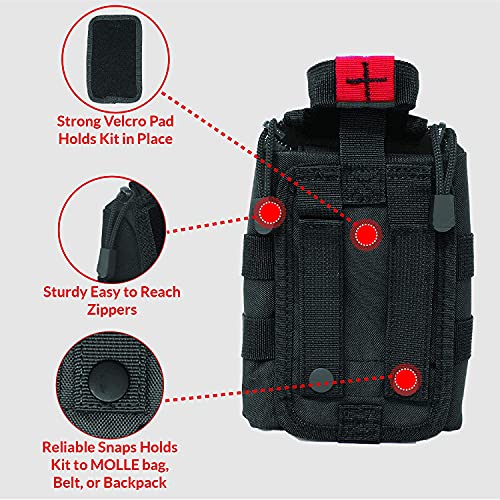 Meditac Premium Tactical Trauma IFAK Kit with Celox Hemostatic Granules, SOF Tourniquet and Pressure Bandage in Molle Pouch, Bleeding Control Kit (Black)