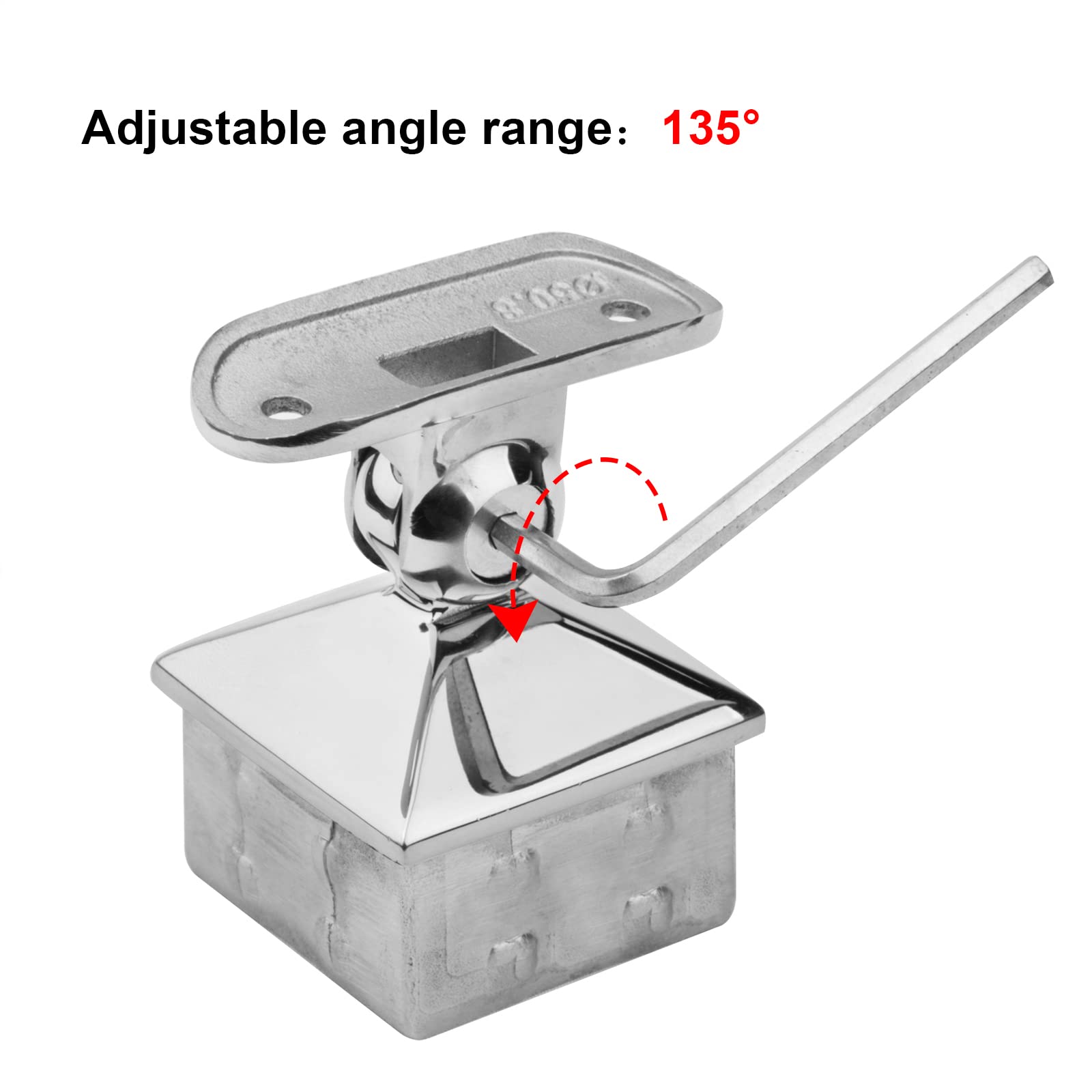 2 PCS Adjustable Square Post Handrail Bracket Saddle, Stainless Steel Angled Stair Post to Post Handrail, Saddle Bracket Accepts 2" Outer Diameter Round Tubes