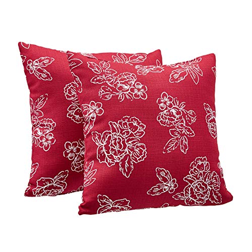 Amazon Basics 2-Pack Linen Style Decorative Throw Pillows - 18" Square, Classic Red Floral