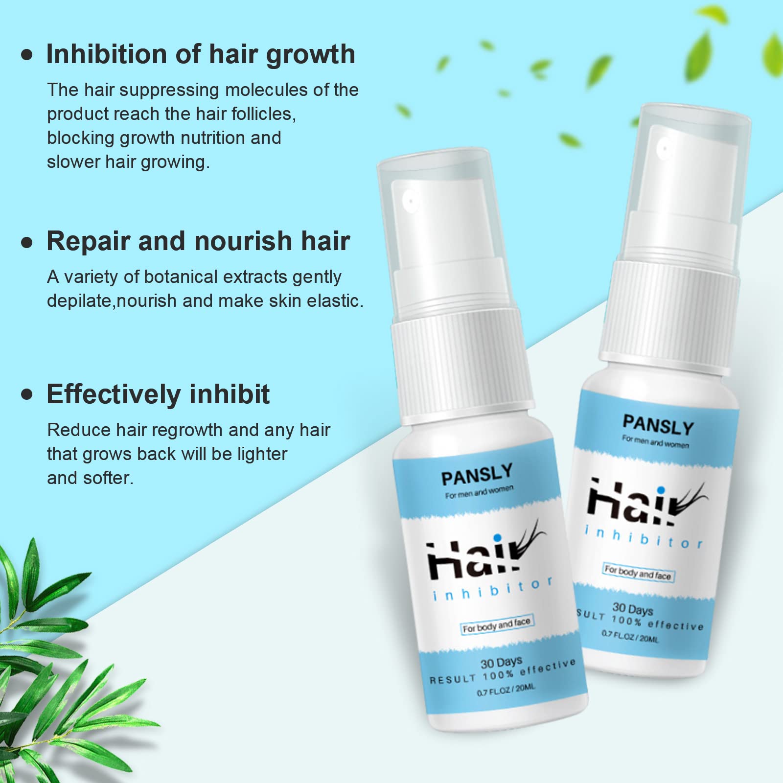 Hair Growth Inhibitor Spray - Permanent Hair Removal for Underarm, Arm, Leg, Bikini Areas for Women and Men, 20ML