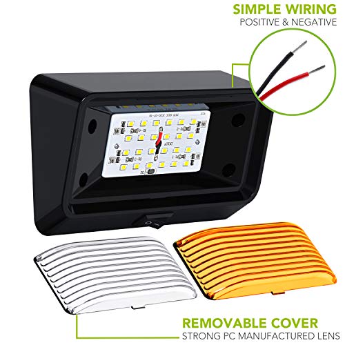 Leisure LED 2 Pack RV Exterior Porch Utility Light with Switch 12v 280 Lumen Lighting Fixture. Replacement Lighting for RVs, Trailers, Campers, 5th Wheels Black Base Clear & Amber Len (Black, 2-Pack)