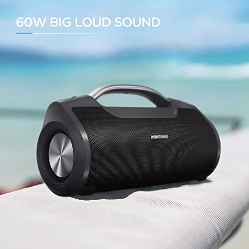 MIATONE 60W Portable Bluetooth Speaker with Titanium Subwoofer, Outdoor Waterproof Wireless Loud Portable Big Bluetooth Speakers, Build-in Power Bank for Camping Garden Party(Black)
