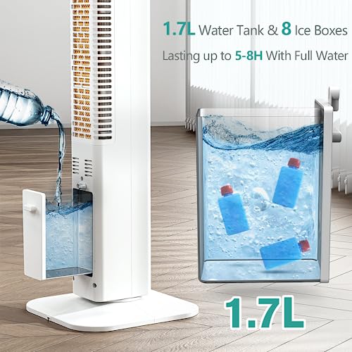 41'' Portable Air Conditioners, 3-1 Evaporative Air Cooler w/Remote, 15H Timer, 90° Swing, Portable AC with 1700ML Water Tank, 8 Ice Boxes, 3 Modes 3 Speeds Cooling Tower Fan For Room Home Office