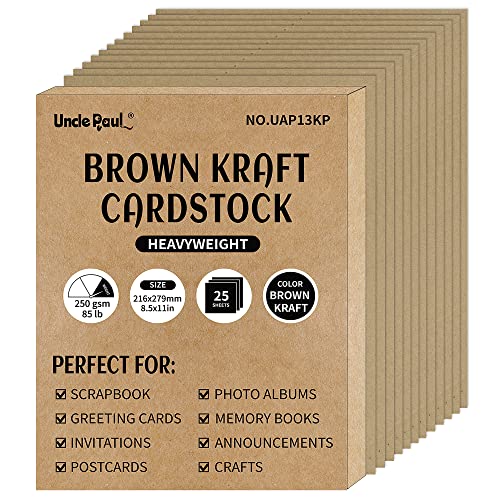Brown Kraft Cardstock - 8.5'' x 11'' 85lb Cover Card Stock Heavyweight Paper Perfect for Scrapbooks, Art, Crafts, Business Cards 25 Sheets 250g UAP13KP