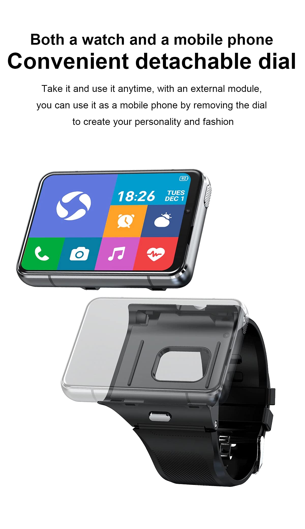 Rainbuvvy Smart Watch for Men, 4G Smartwatch for Android and iOS 2.88Inch Touch Screen Android 9.0 OS 4GB+64GB Activity Tracker with Face Unlock Dual Cameras WiFi GPS Detachable Band (Silver)