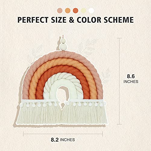 NIXX YU Macrame Rainbow Wall Hanging, Boho Rainbow Decor, Woven Rainbow Wall Decor for Girls Nursery Bedroom Playroom Baby Room Decor (Orange, 8" W x 8" H)