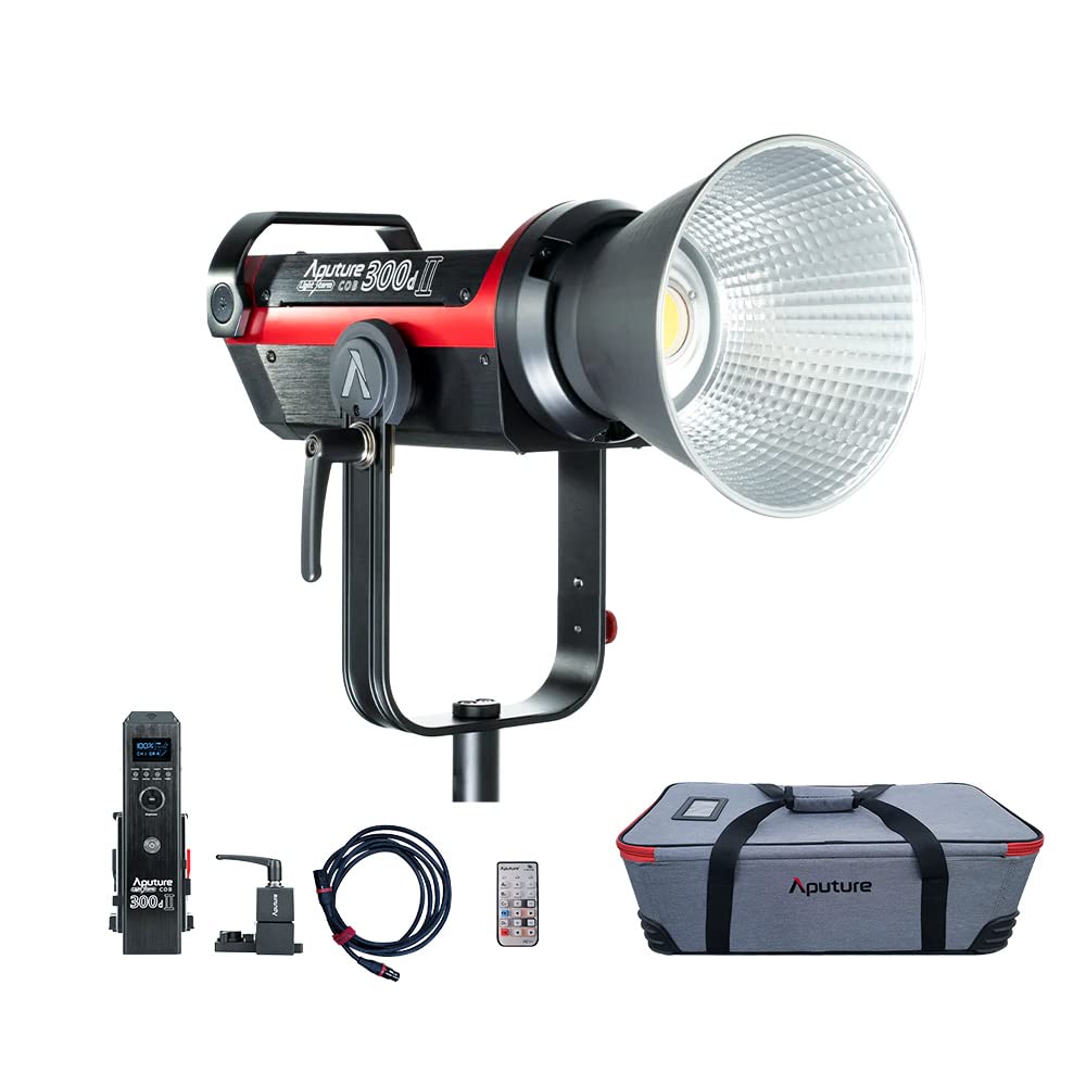Aputure 300D Mark II C300d II Led Video Light V Mount CRI97+ TLCI97+ 55000lux@0.5M 5500k Sidus Link App Control 8 Lighting Effects Wireless Remote Control with Carrying Bag and Ginisfoto Cloth