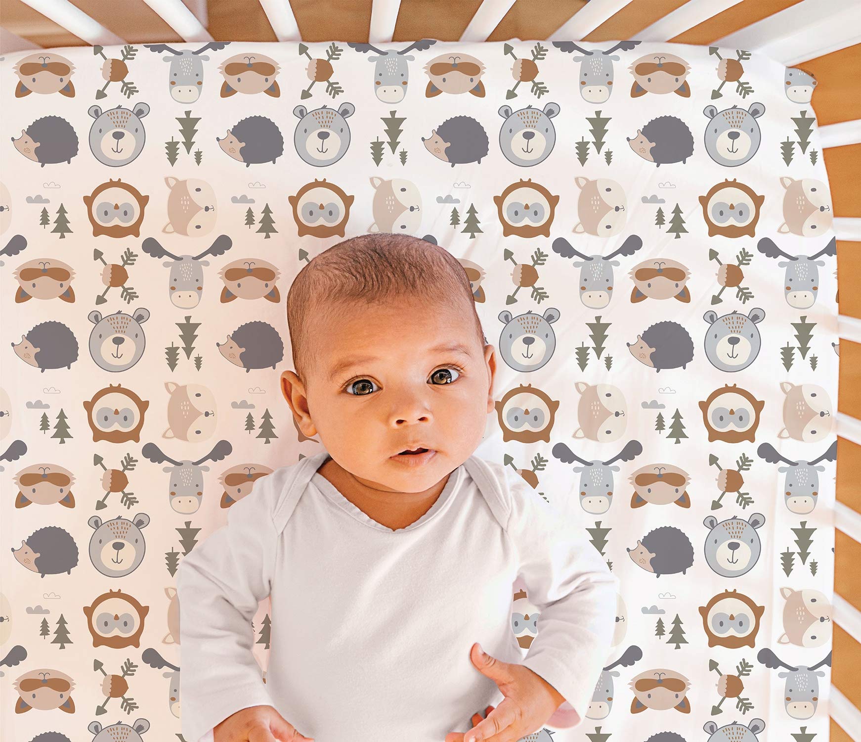 The Peanutshell Woodland Walk Crib Bedding Set for Boys or Girls | 3 Piece Nursery Set | Crib Quilt, Fitted Sheet, Crib Skirt