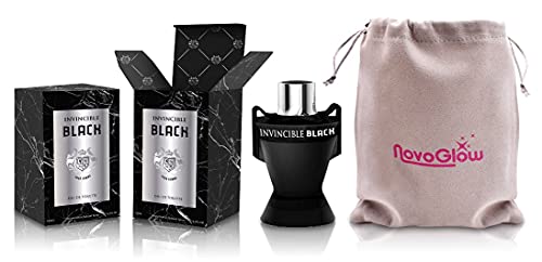 NovoGlow Invincible Black - Eau De Toilette Spray Perfume, Fragrance For Men- Daywear, Casual Daily Cologne Set with Deluxe Suede Pouch- 3.4 Oz Bottle- Ideal EDT Beauty Gift for Birthday, Anniversary