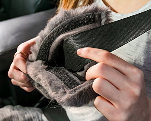 Camco 53054 Gray Faux Sheepskin Seatbelt Cover, 1 Pack