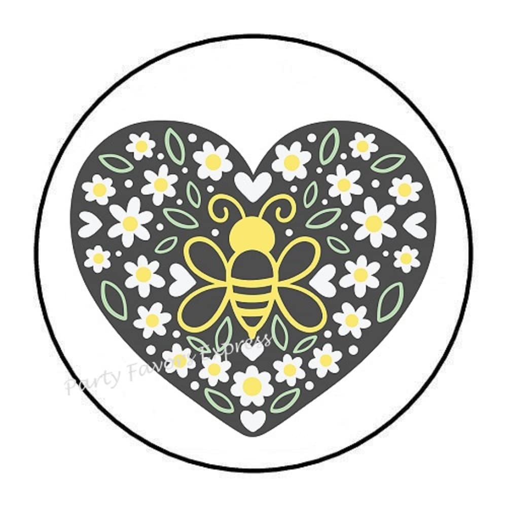 Bumblebee Bee Heart Envelope Seals Labels Stickers 1.5" Round (30)