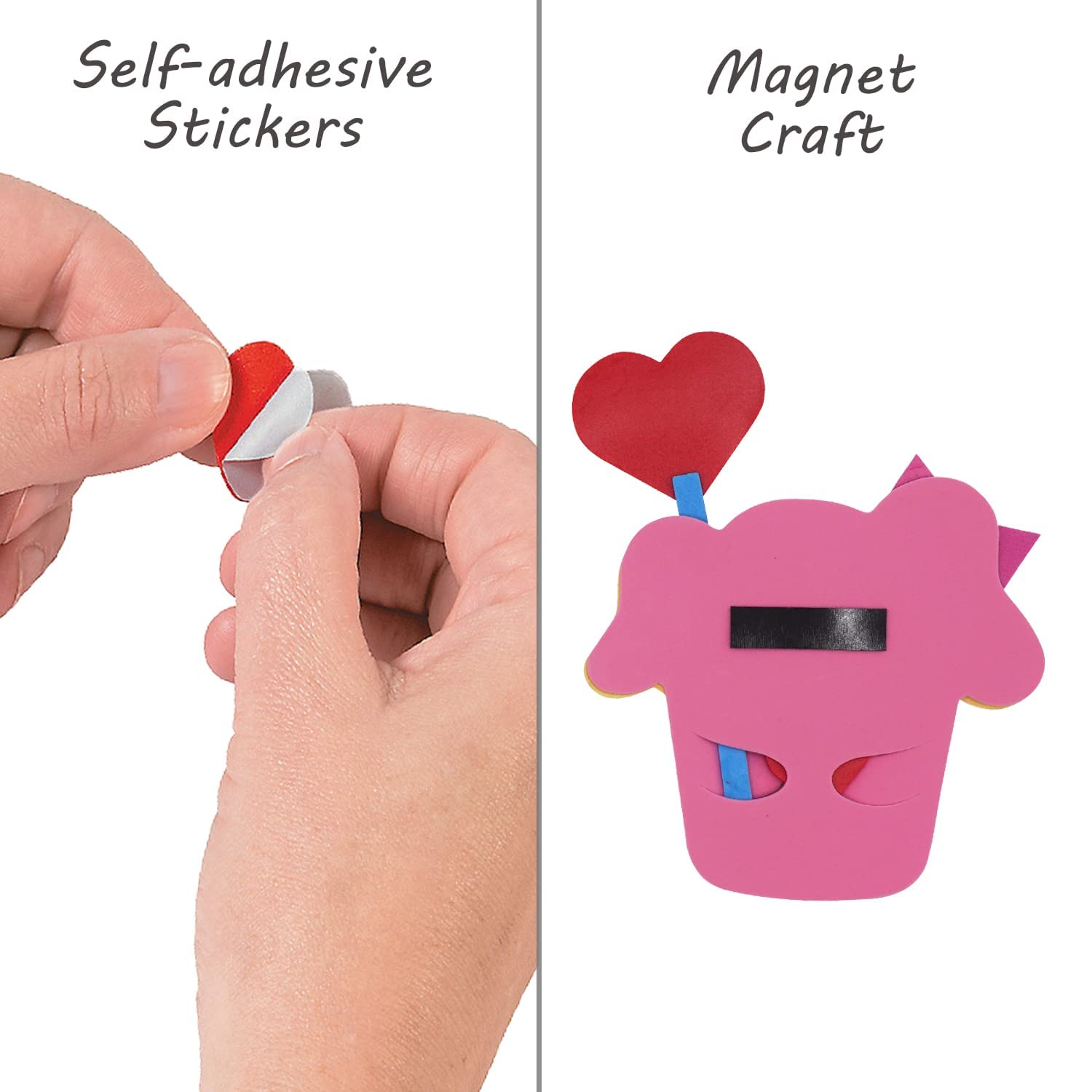 4E's Novelty Valentines Crafts for Kids Foam (Makes 12) Magnet Cupcake & Heart Cookie Kit Valentines Day Crafts for Kids Bulk for Classroom Home Activity