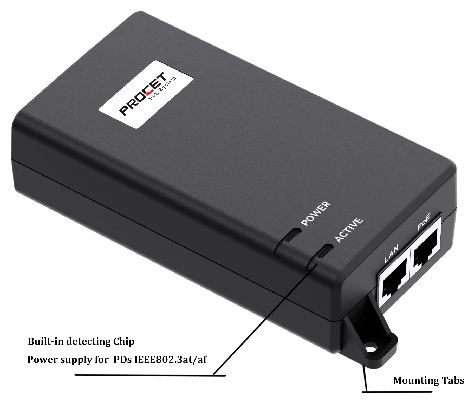 PROCET Gigabit PoE Injector 30W Wide Working Temperature -40°F to 149°F, IEEE802.3af/at/PoE+ 10/100/1000Mbps PoE Power Injector for IP Camera, Wireless AP, PoE IoT