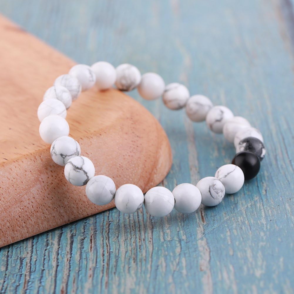 2 Pcs Couple Distance Relationship Bracelets Black Matte Agate & White Howlite Energy Beads Stone Ying Yang Balance Bracelet Banglet for Lovers Touch Bracelets Long Distance Relationship¡