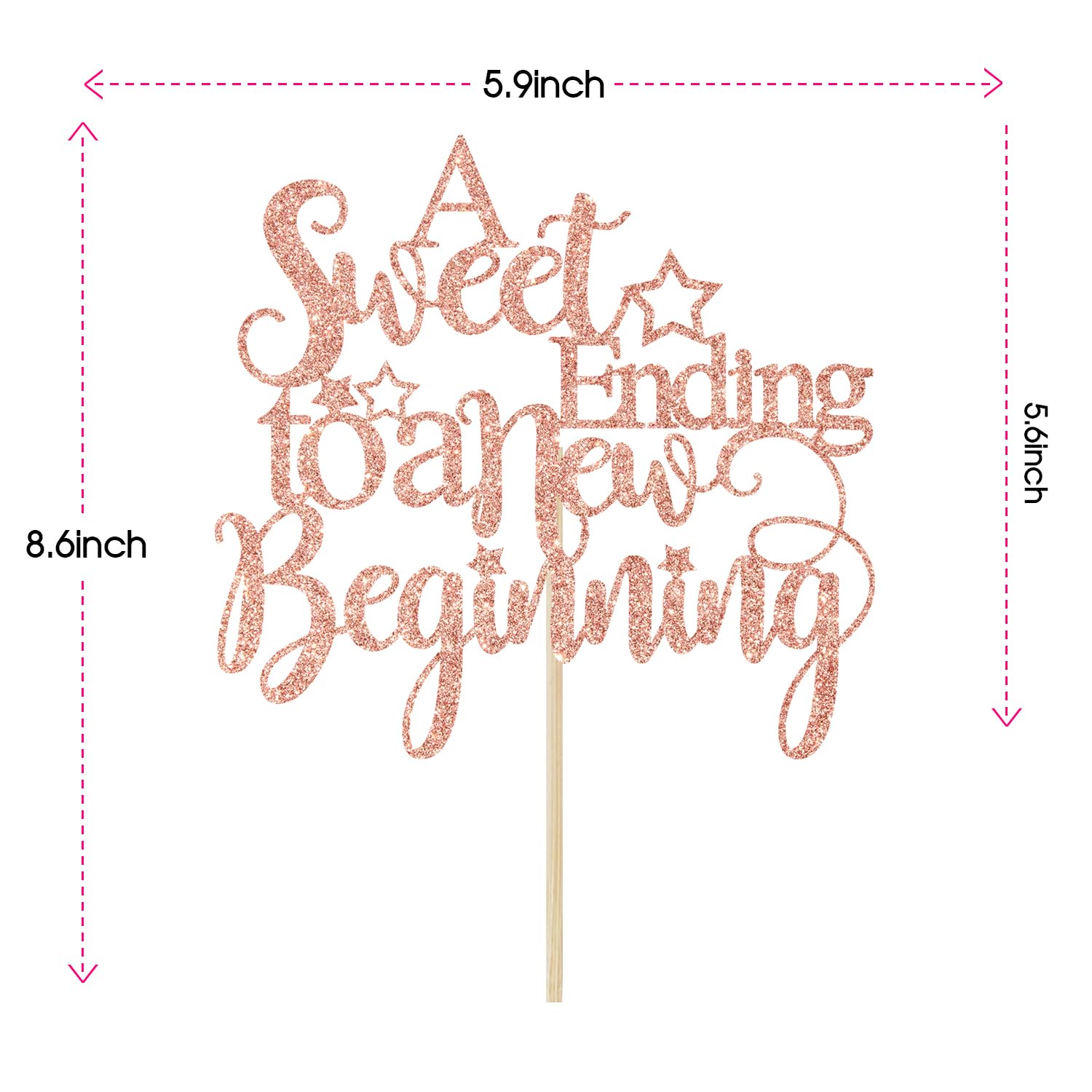 A Sweet Ending to A New Beginning Cake Topper, Congrats Grad 2025, Graduation/Wedding/Retirement Party Decorations, Rose Gold Glitter