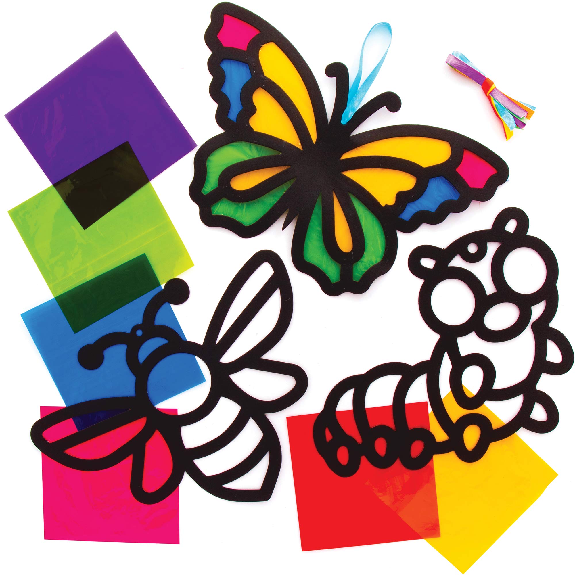 Baker Ross AT616 Bug Stained Glass Ornament Kits - Pack of 6, Ideal for Kids' Arts and Crafts, Educational Toys