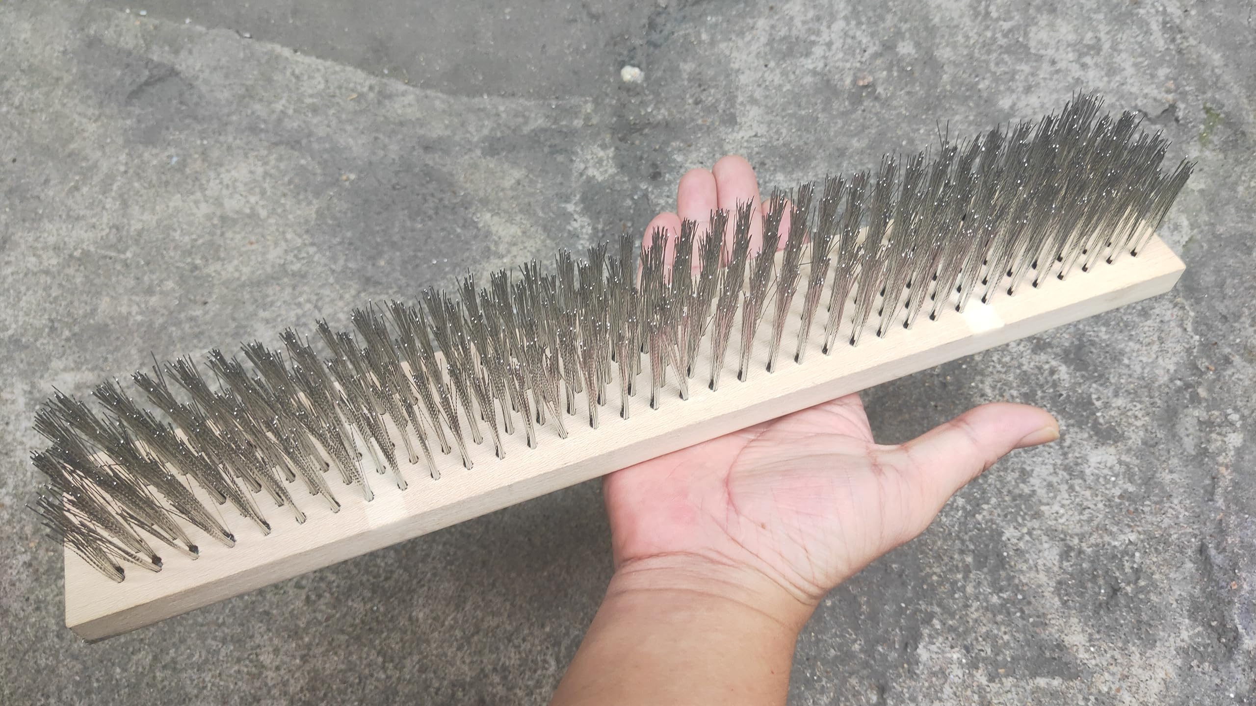 16" Heavy-Duty Rough Surface Floor Brush,Stainless Steel Wire Large Deck Scrub Brush 16" x 2.7β Removes Snow, Dirt & Grime on Drivways, Steps, Patios, Decks, Tile, Cement Without Stick (16")