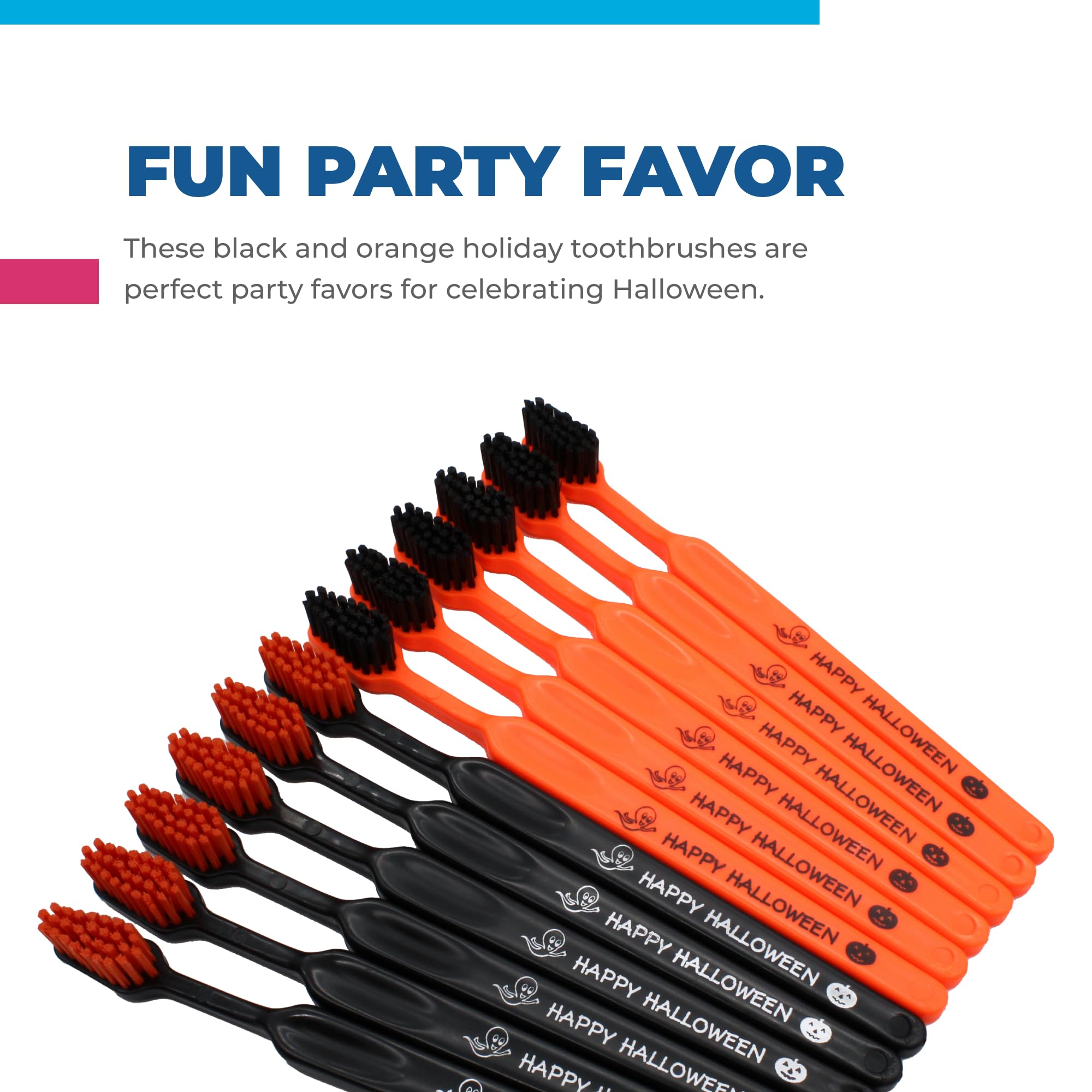 Bulk Halloween Kids Toothbrushes (Quantity:72). Individually Wrapped. Made in USA. Orange & Black. Great for Trick-or-Treat or giveaways.