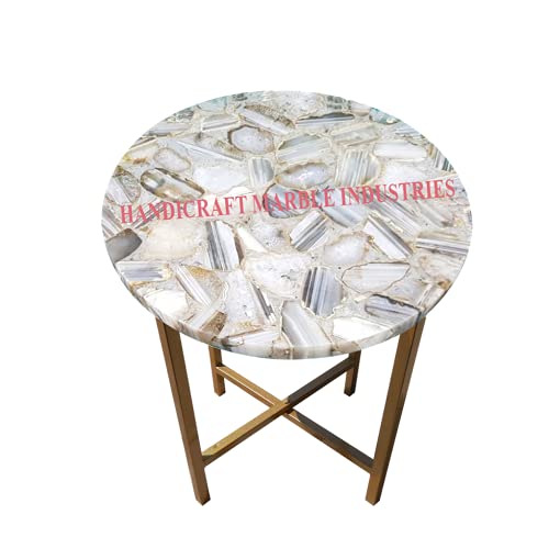21" Inch Round Natural Grey White Brown Agate Coffee Table with Metal Base, Stone Coffee Table, Agate Table Top, Agate Round Coffee Table, Piece Of Conversation, Family HeirLoom
