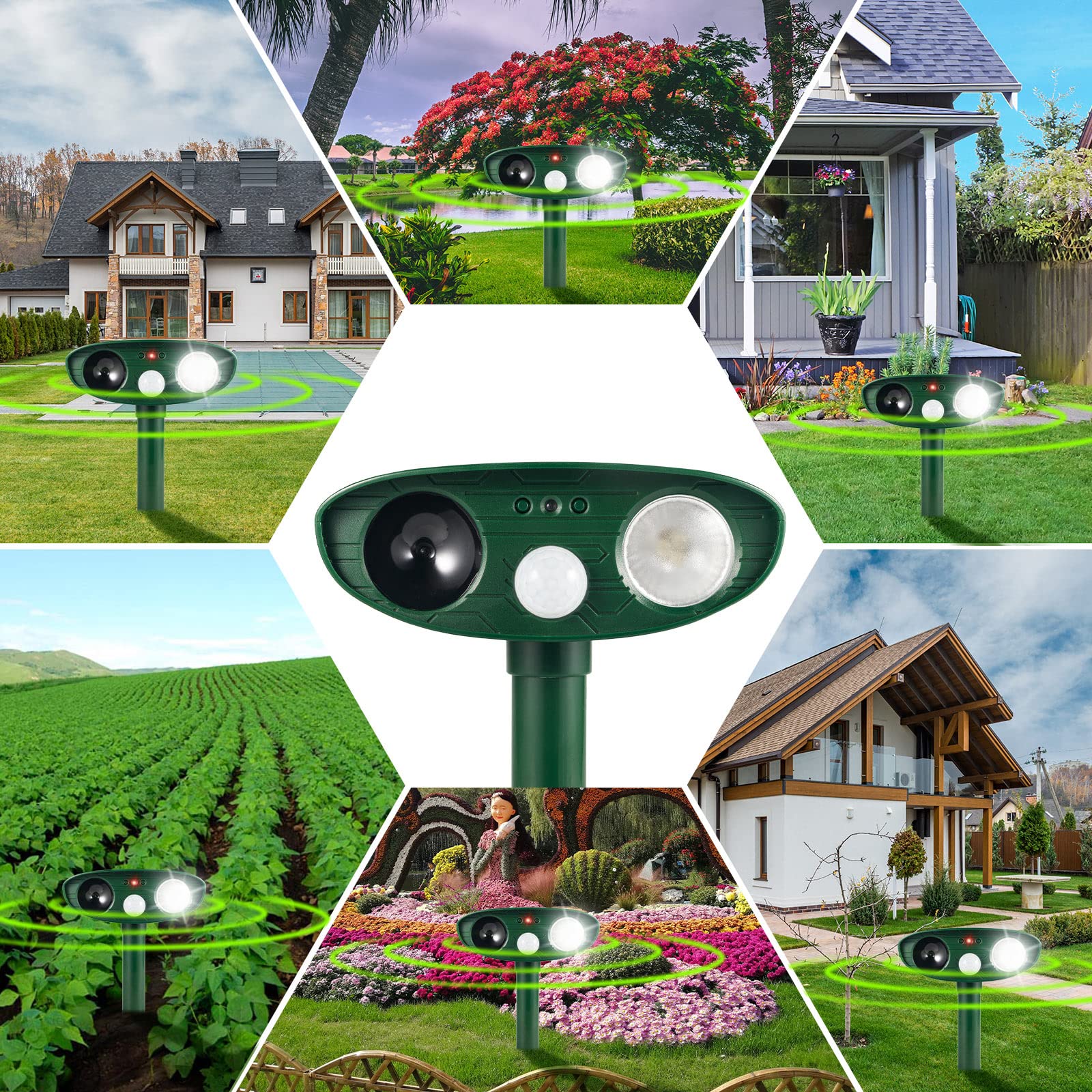 2 Pack Upgraded Ultrasonic Animal Repeller Outdoor,Solar Animal Repeller with Motion Sensor & Deterrent Light to Scare Raccoon Cat Rabbit Squirrel Skunk Dog Deer Repellent Devices for Yard Protection