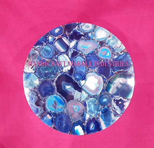 21" Inch Round Blue Agate Coffee Table with Hair Pin Style Metal Base, Agate Round Coffee Table, Agate Side Table Home Decor, Piece Of Conversation, Family HeirLoom