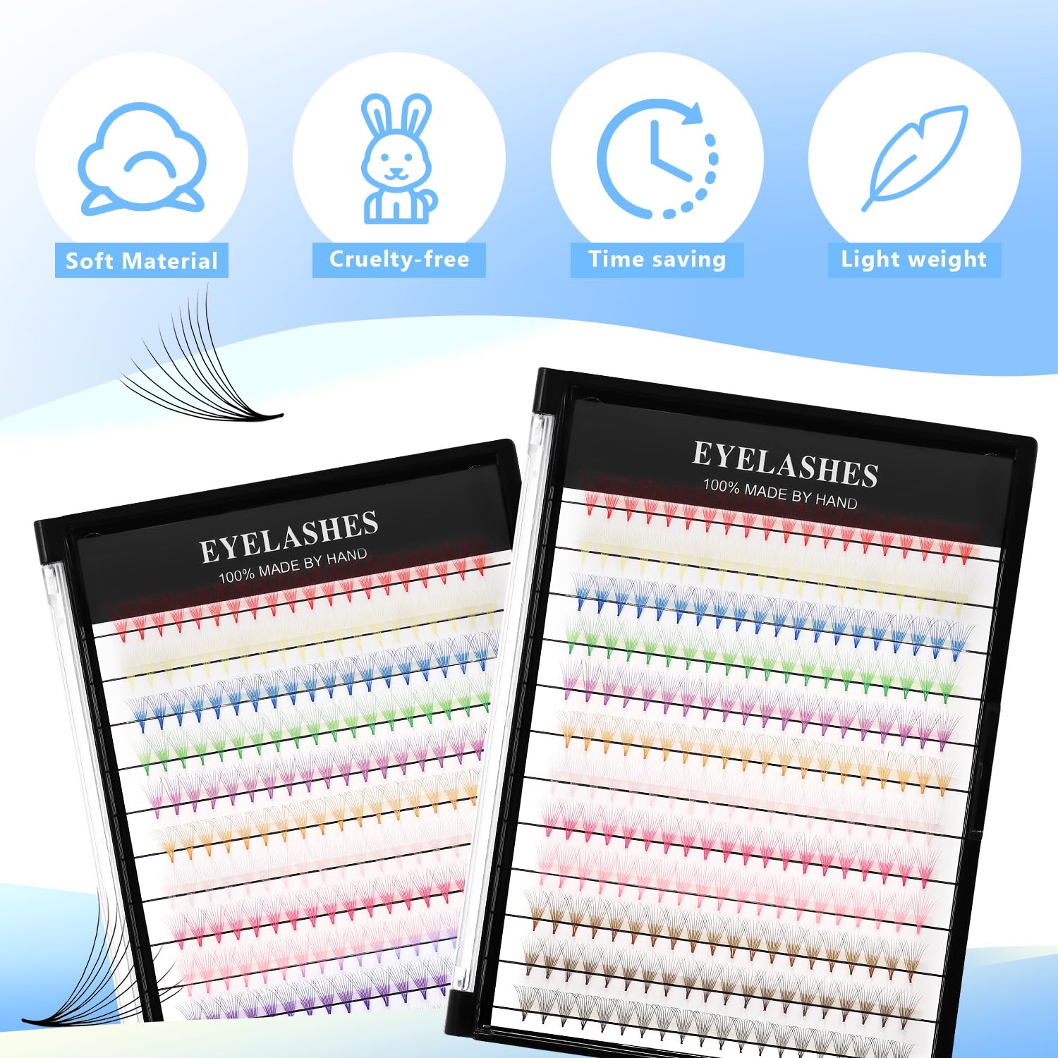 Hannahool 12 Colors Mix 240pcs 10D Premade Fans Nature Long Volume Eye Lashes Extensions Soft and Light Weight Colorful Individual False Eyelashes Cluster 8-16mm to Choose (12mm)