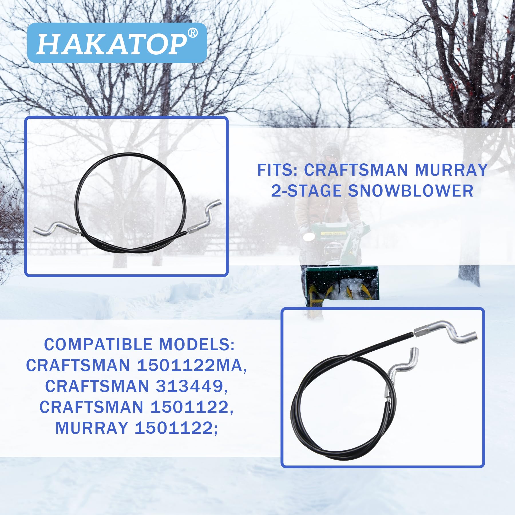 2PK Front Lower Drive Traction Auger Cable Used on Craftsman Snowblower Replaces Murray 1501122MA 313449MA
