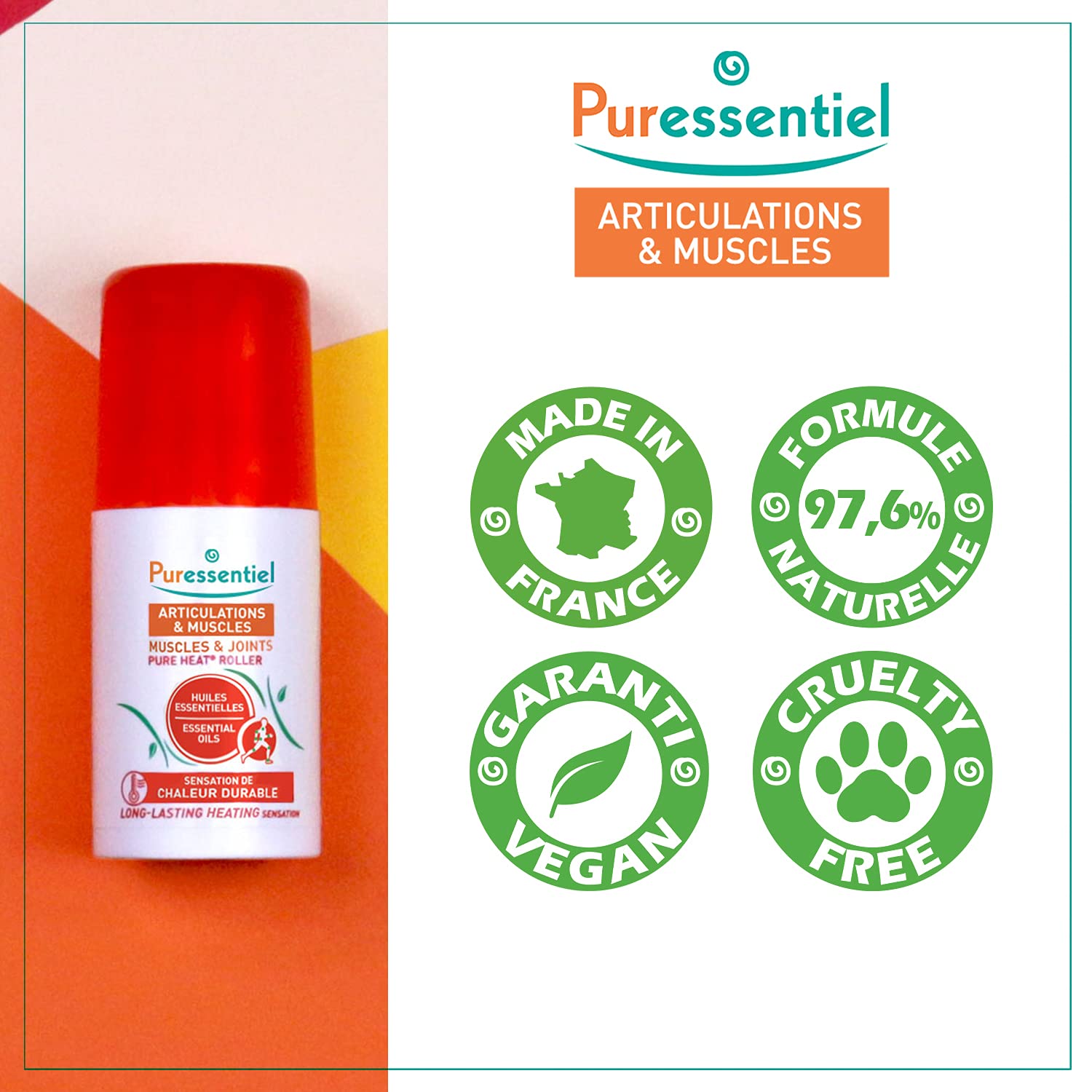 Puressentiel Muscles and Joints Pure Heat Roller - Essential Oil Roll-On for Soothing Joints and Muscles - Warm Sensation Eases Stiffness - 2.5 oz