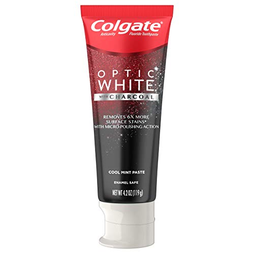 Colgate Optic White with Charcoal Whitening Toothpaste, Cool Mint Flavor, Safely Removes Surface Stains, Enamel-Safe for Daily Use, Teeth Whitening Toothpaste with Fluoride, 3 Pack, 4.2 Oz Tube