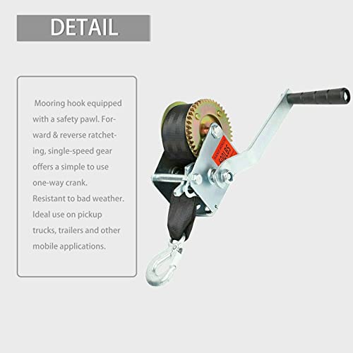 Fekuar 600lbs Hand Winch with 16FT Strap, Heavy Duty Hand Crank Gear Winch Portable Manual Winch for Trailer, Boat or ATV
